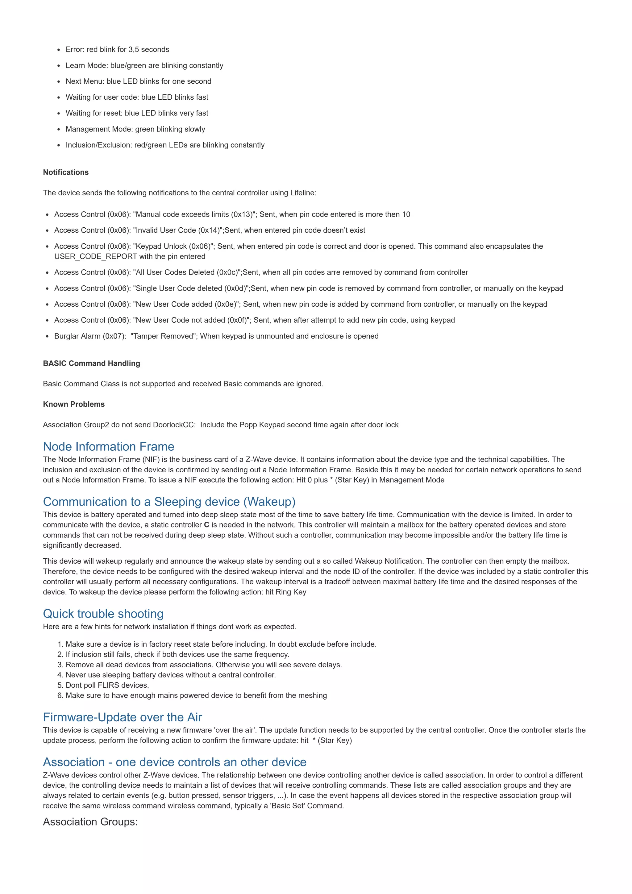 Z-Wave Keypad Manual - PoPP | PDF