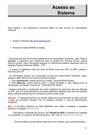 Manual de preenchimento do ADA Web | PDF