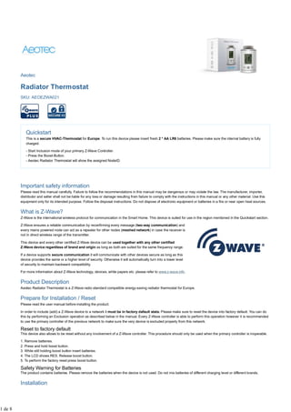Manual radiator thermostat -Aeotec | PDF