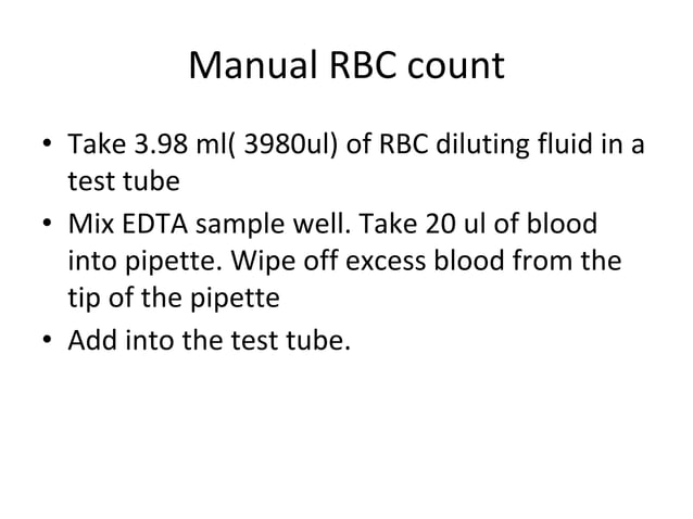 Manual RBC, WBC platelet count sop (1).pptx | Blood Disorders | Diseases and Conditions