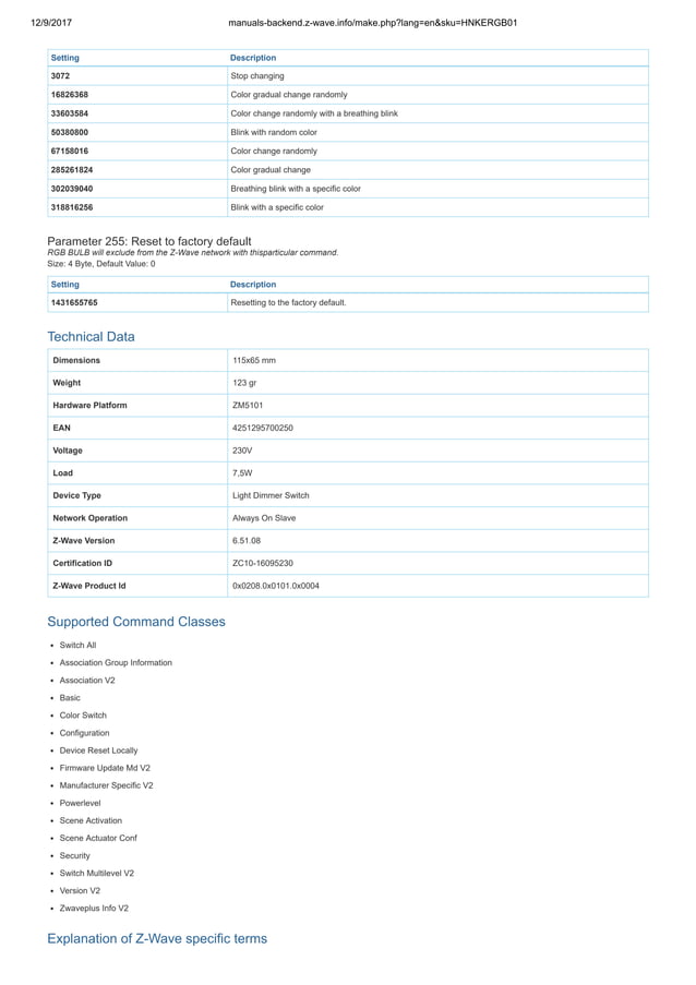 Manuals Hank led rgbw.z-wave | PDF