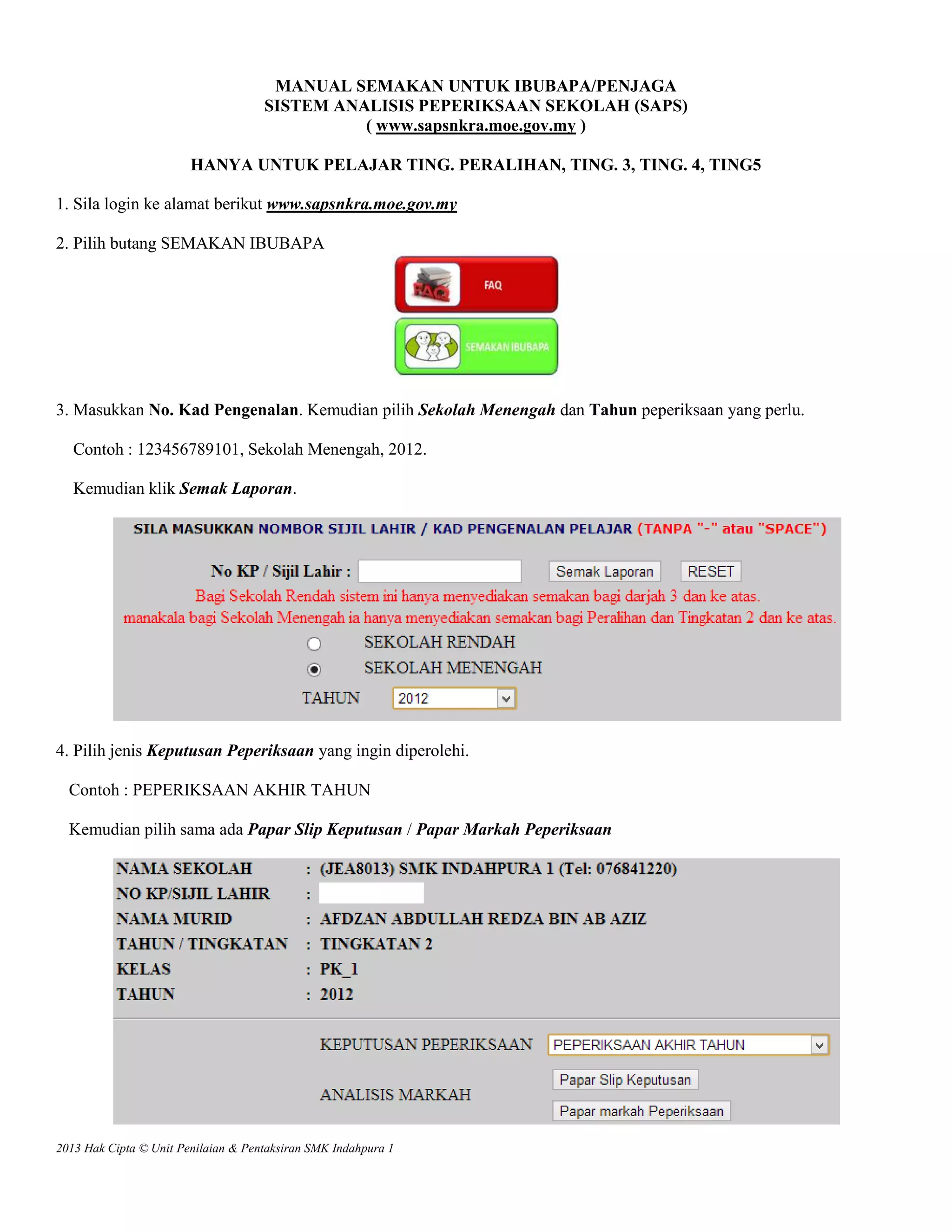 Manual semakan saps untuk ibubapa | PDF