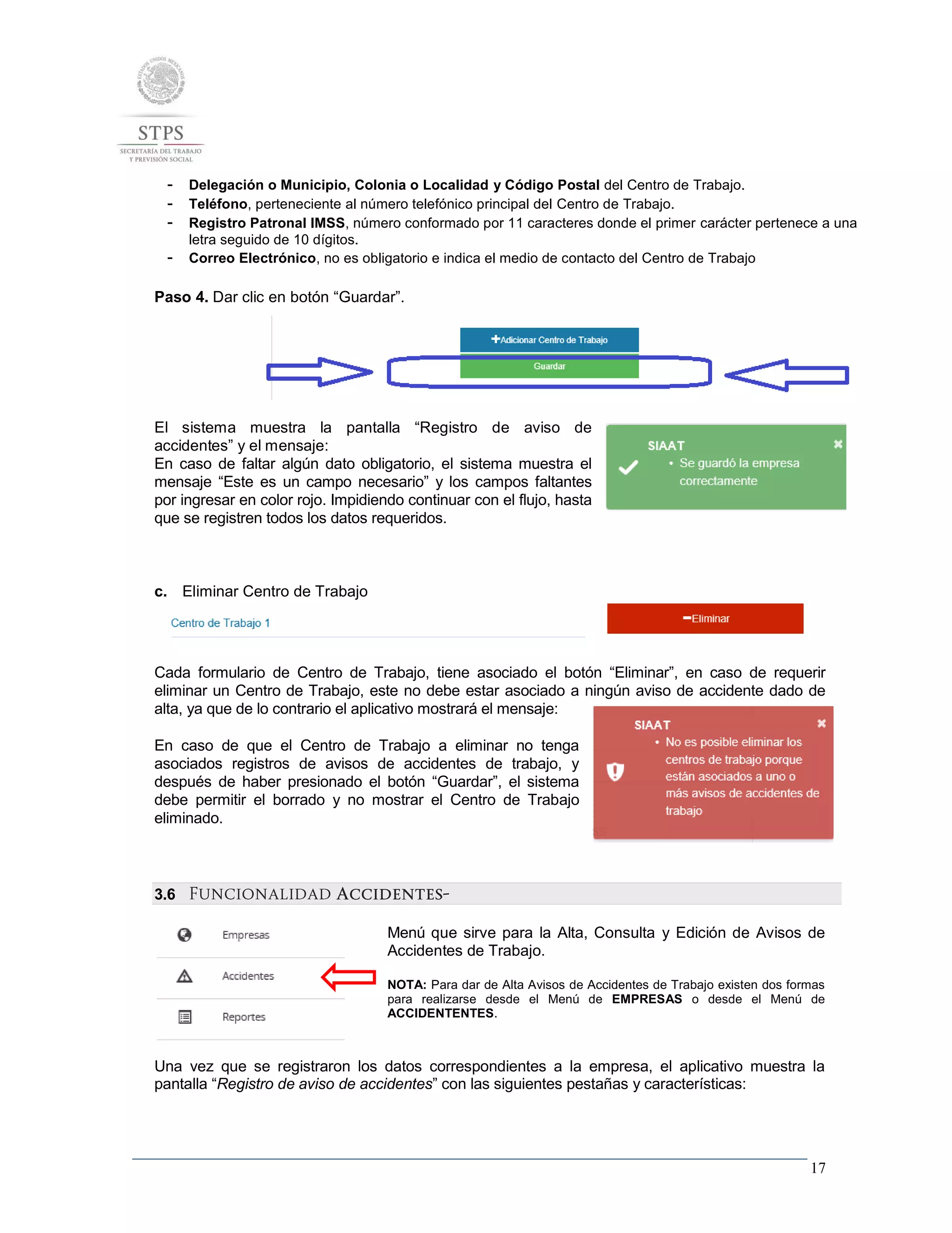 Manual STPS Sistema para dar Avisos de Accidentes de Trabajo SIAAT | PDF