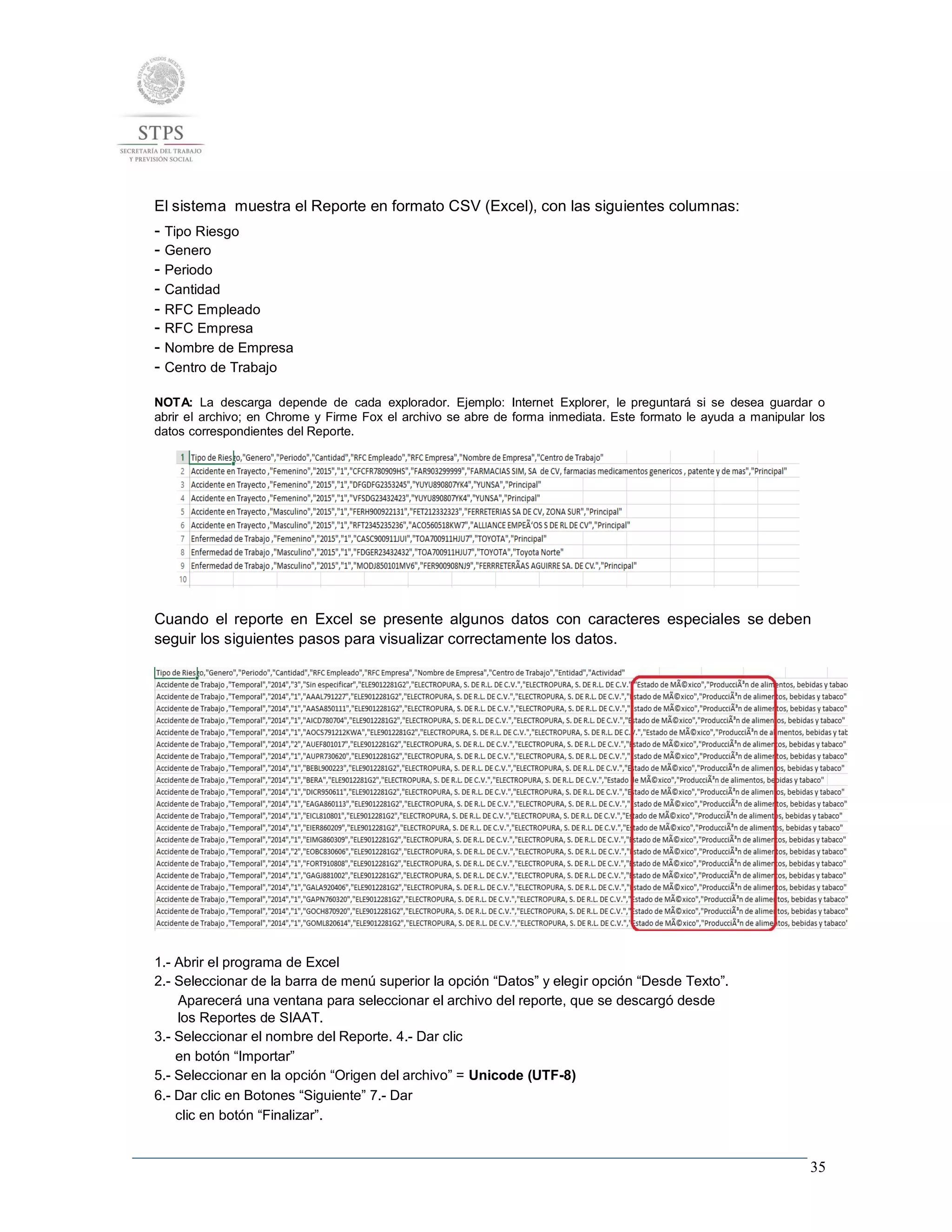 Manual STPS Sistema para dar Avisos de Accidentes de Trabajo SIAAT | PDF