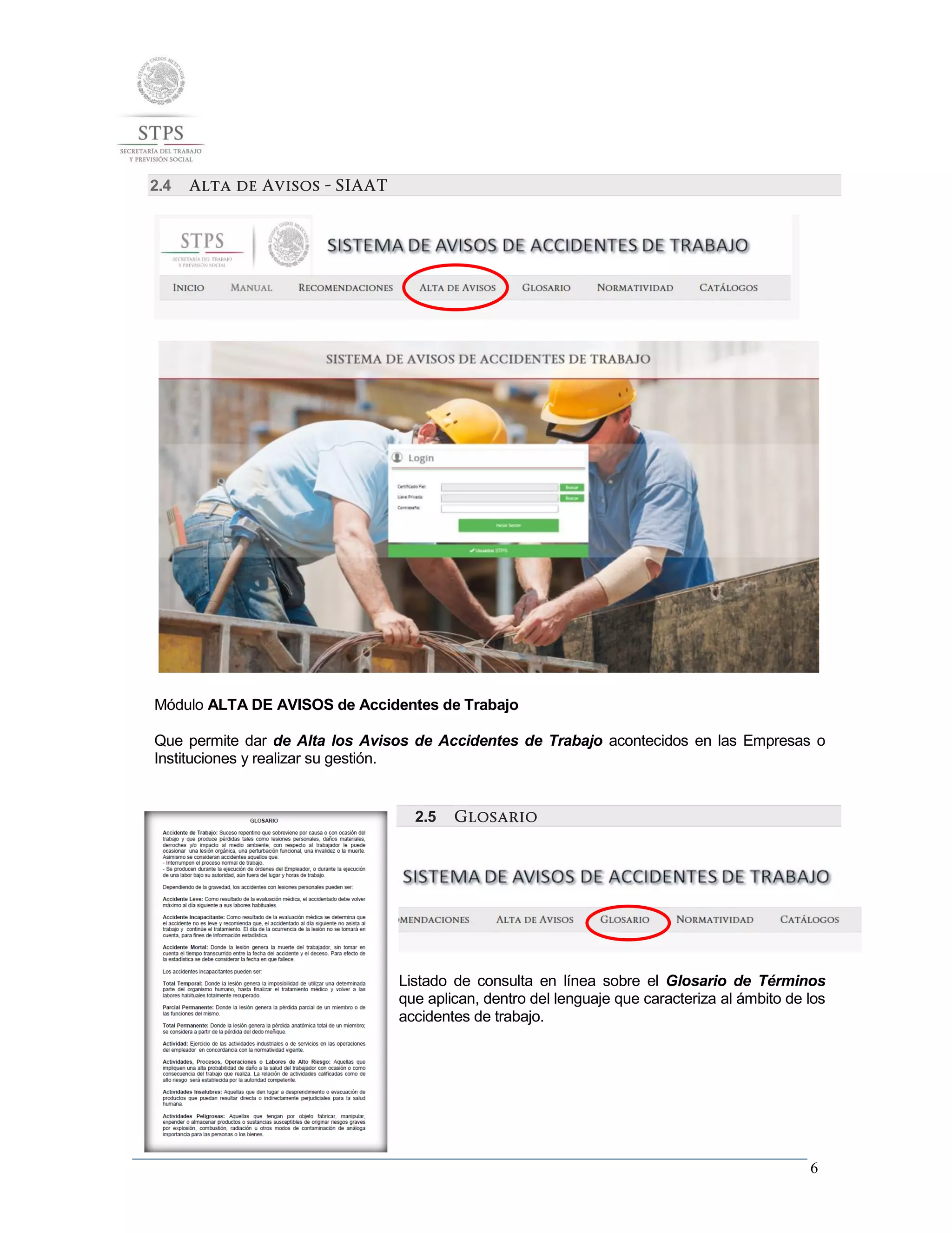 Manual STPS Sistema para dar Avisos de Accidentes de Trabajo SIAAT | PDF