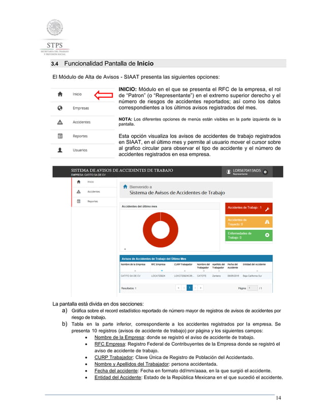 Manual STPS Sistema para dar Avisos de Accidentes de Trabajo SIAAT | PDF