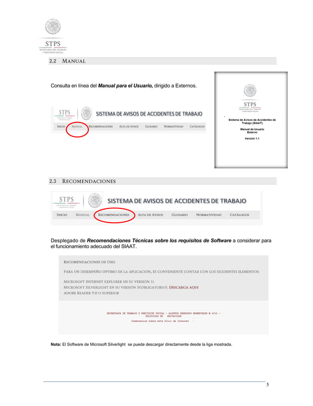 Manual STPS Sistema para dar Avisos de Accidentes de Trabajo SIAAT | PDF