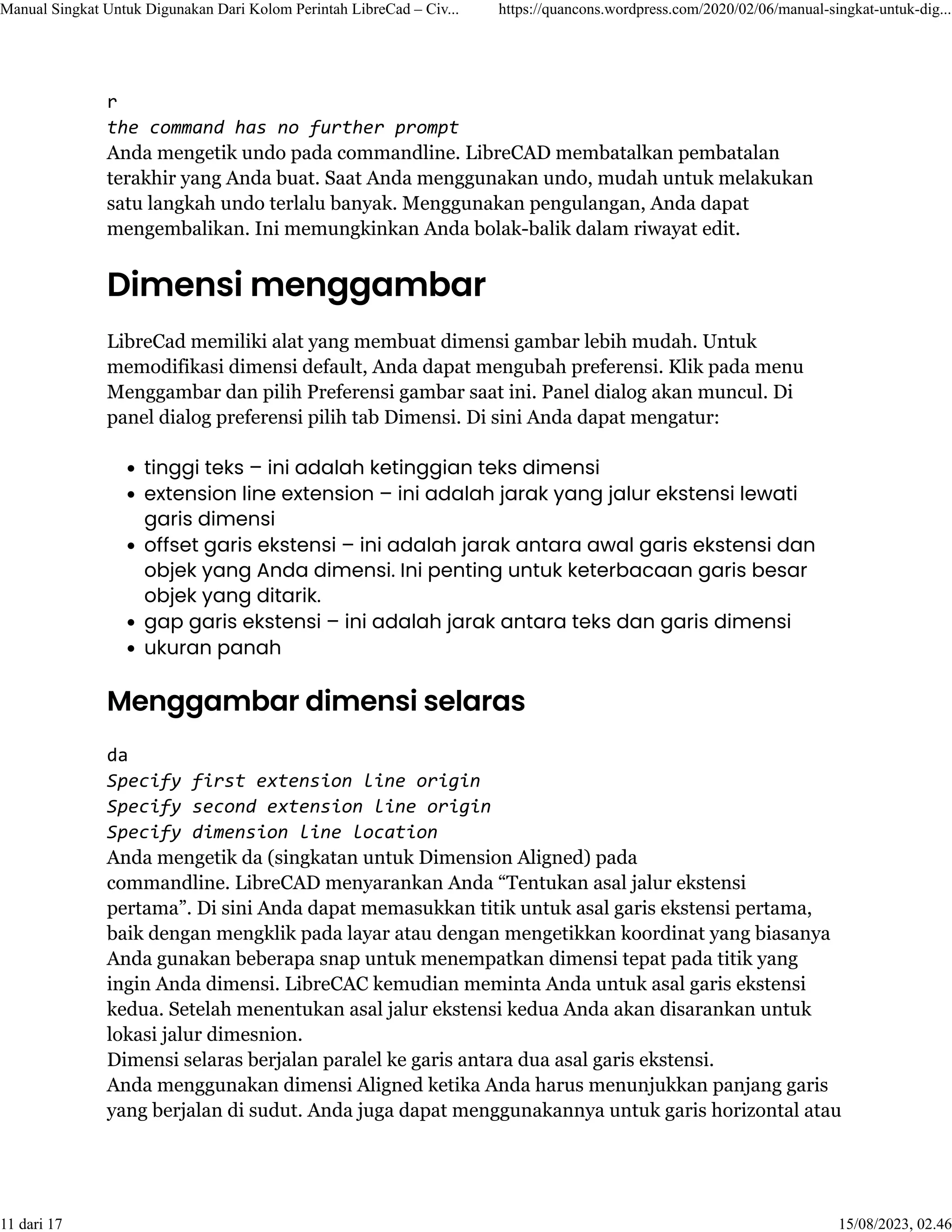 Manual Singkat Untuk Digunakan Dari Kolom Perintah LibreCad – Civil ...