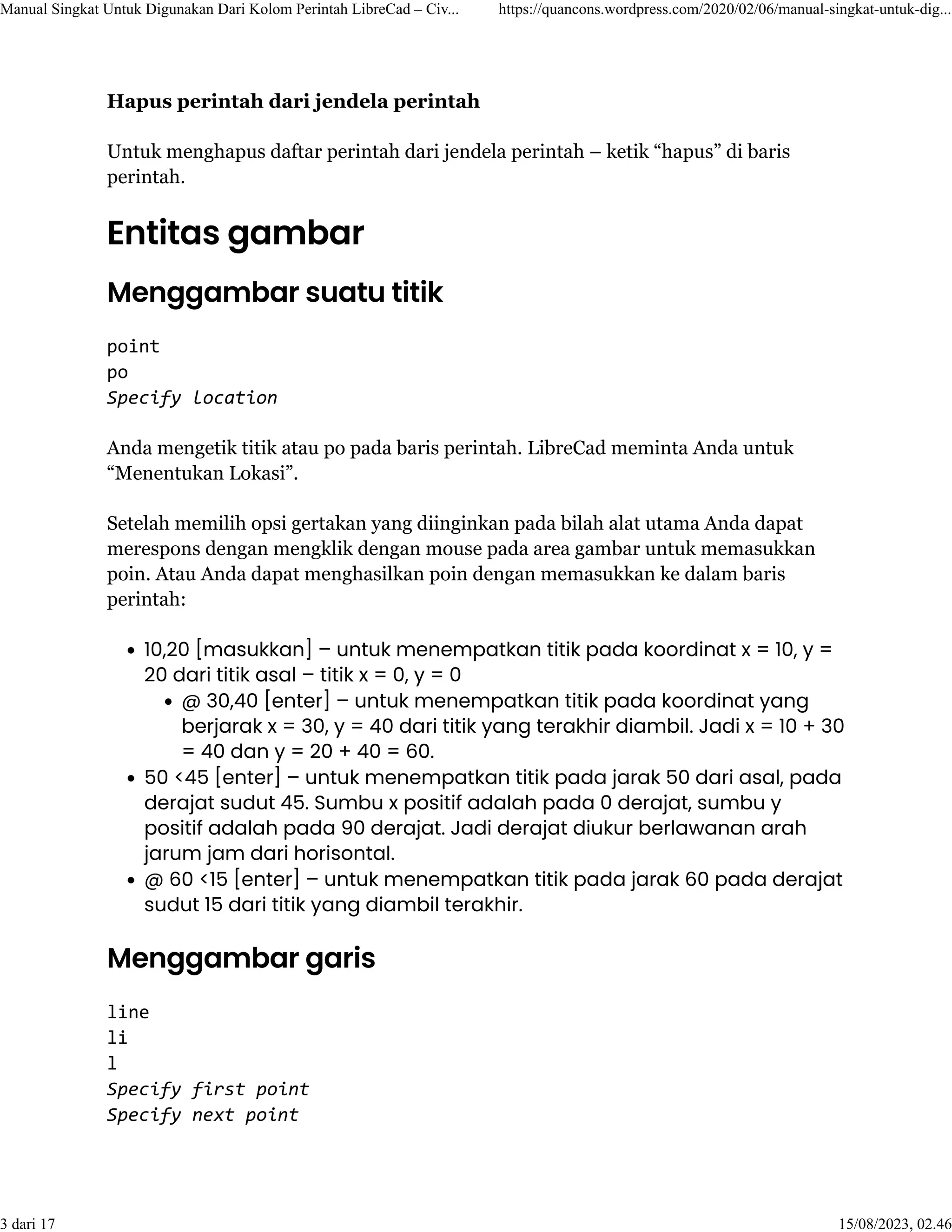 Manual Singkat Untuk Digunakan Dari Kolom Perintah LibreCad – Civil ...