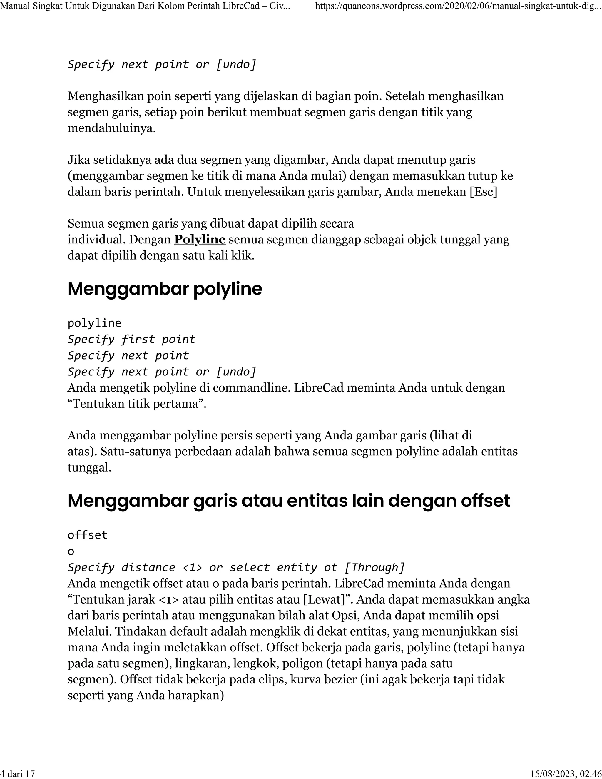 Manual Singkat Untuk Digunakan Dari Kolom Perintah LibreCad – Civil ...