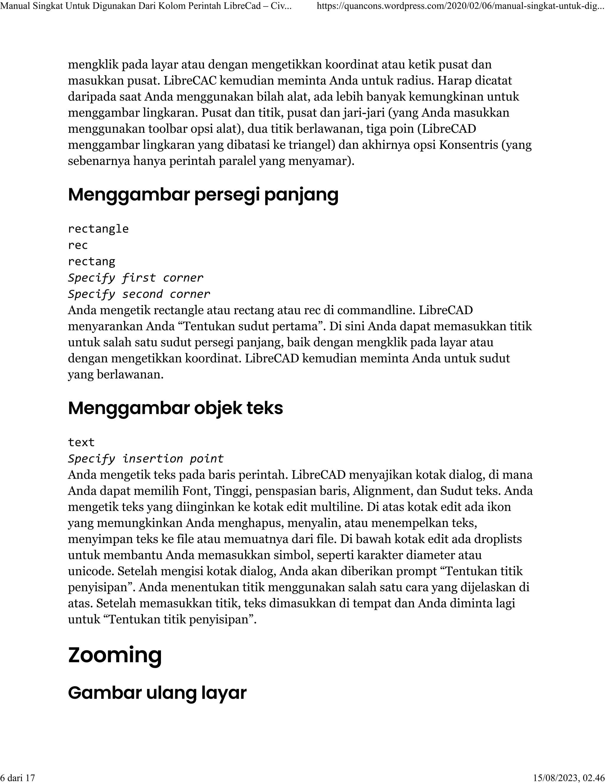 Manual Singkat Untuk Digunakan Dari Kolom Perintah LibreCad – Civil ...