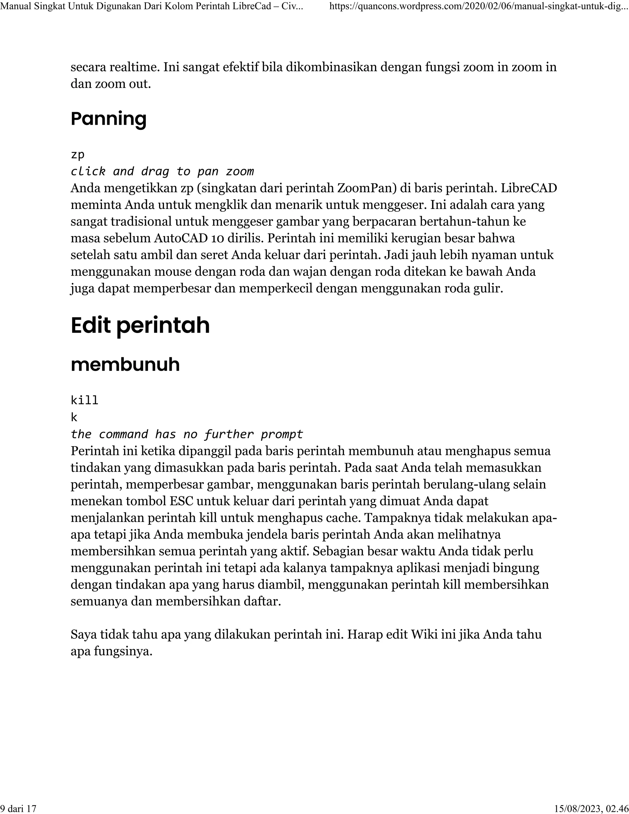 Manual Singkat Untuk Digunakan Dari Kolom Perintah LibreCad – Civil ...