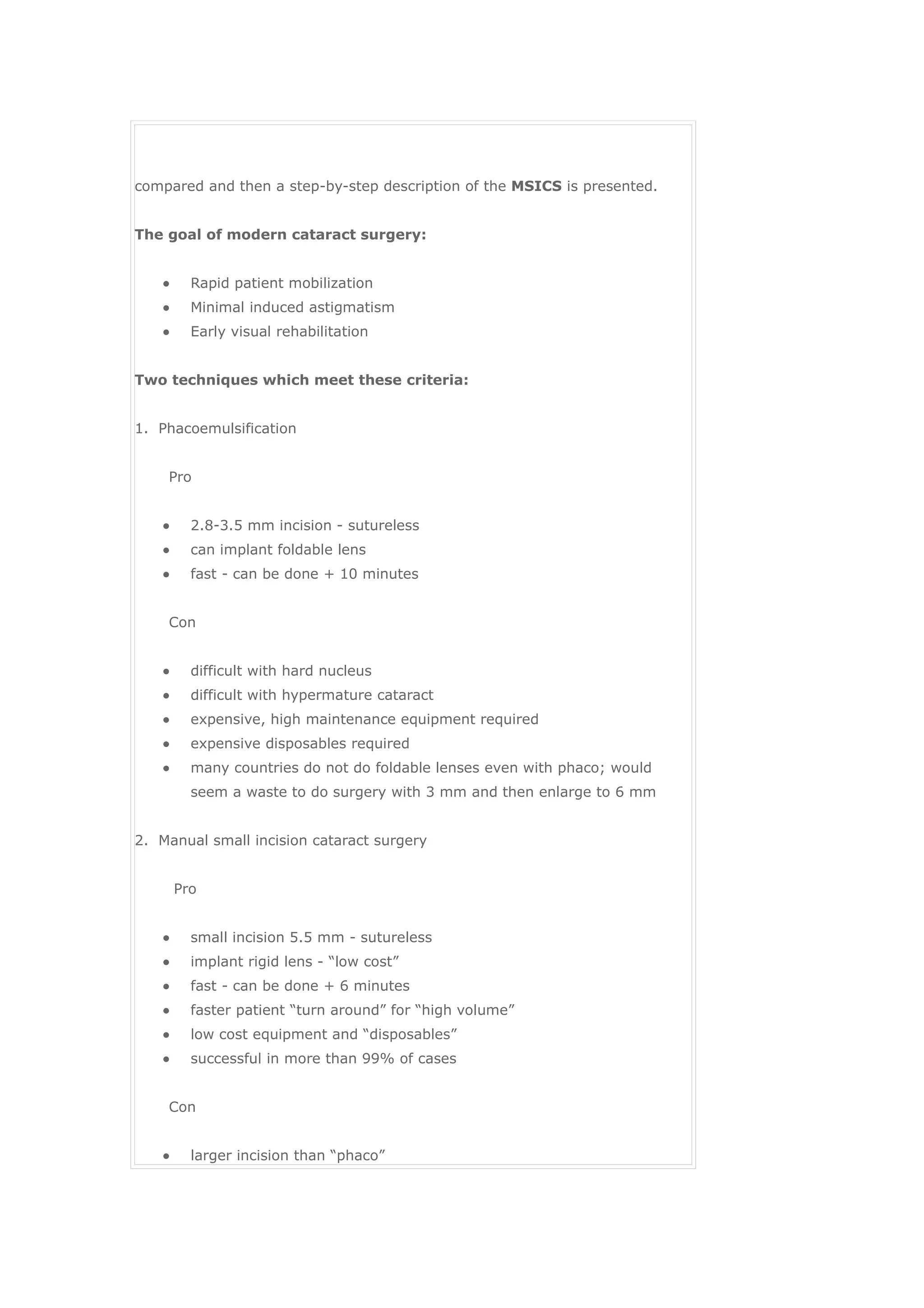 Manual small incision cataract surgery | DOC
