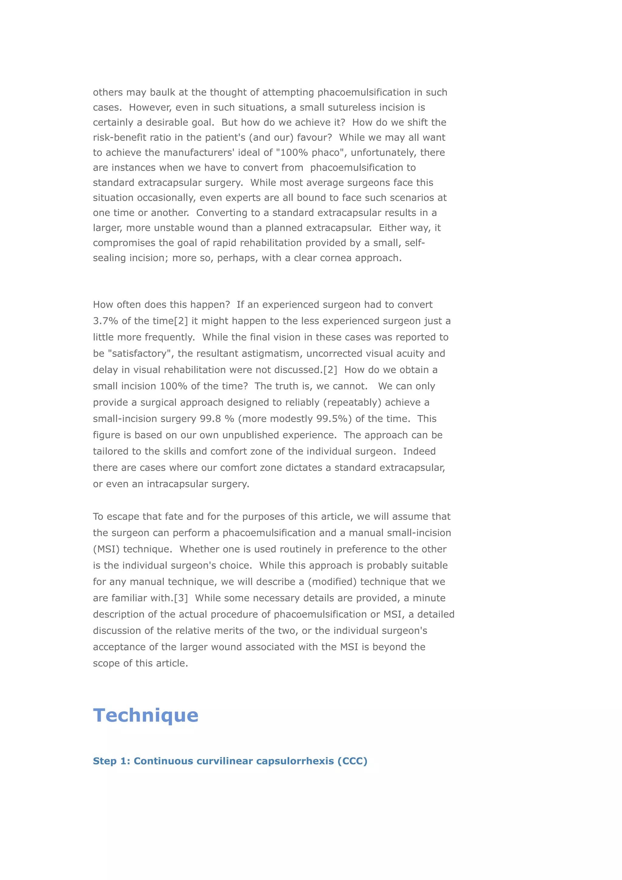 Manual small incision cataract surgery | DOC