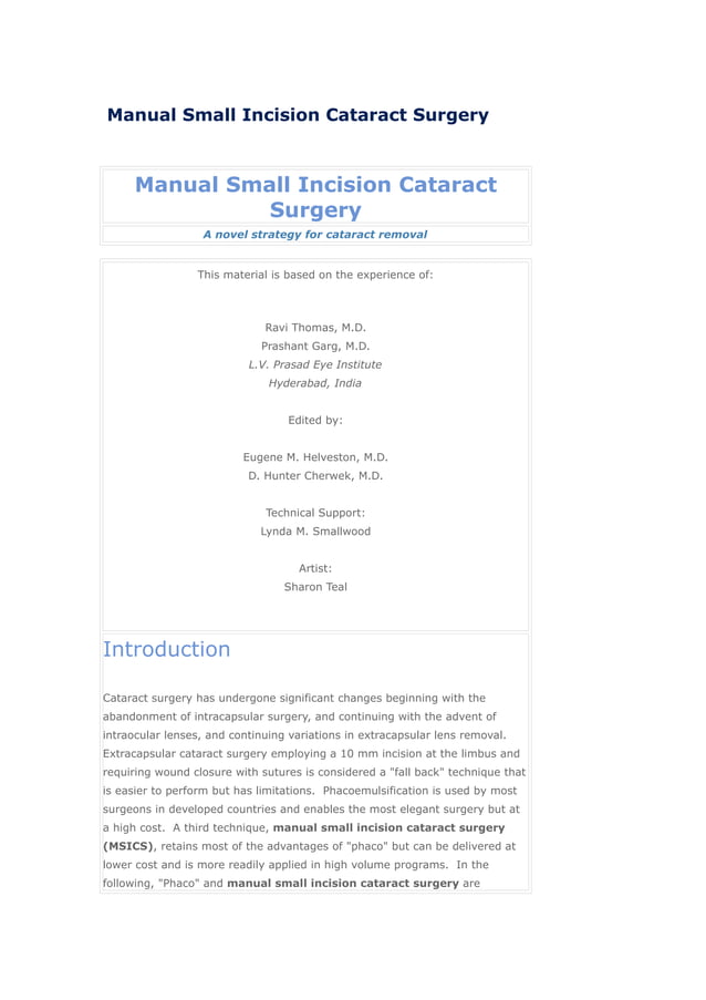 Manual small incision cataract surgery | DOC