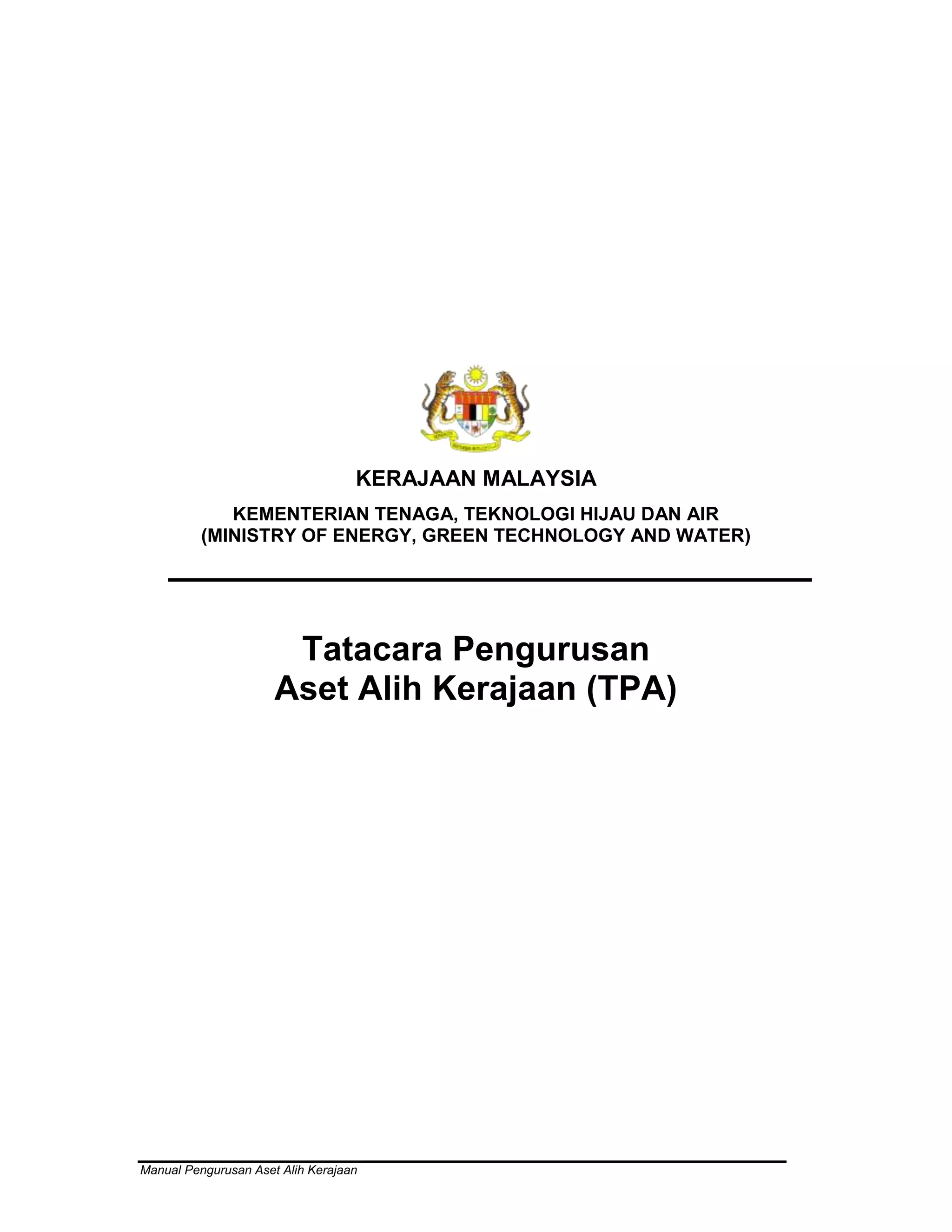 Manual Tatacara Pengurusan Aset Alih Kerajaan (TPA) | DOC