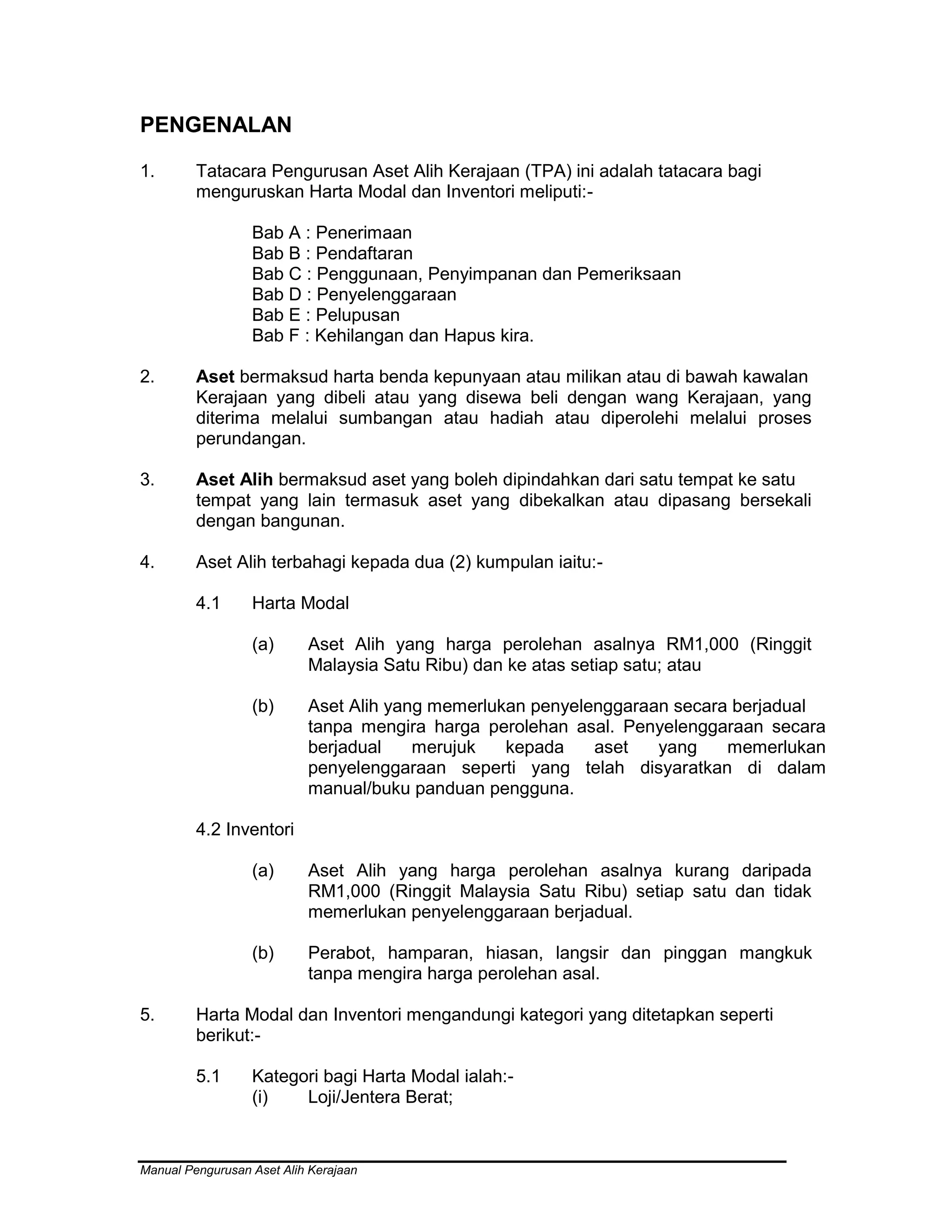 Manual Tatacara Pengurusan Aset Alih Kerajaan (TPA) | DOC