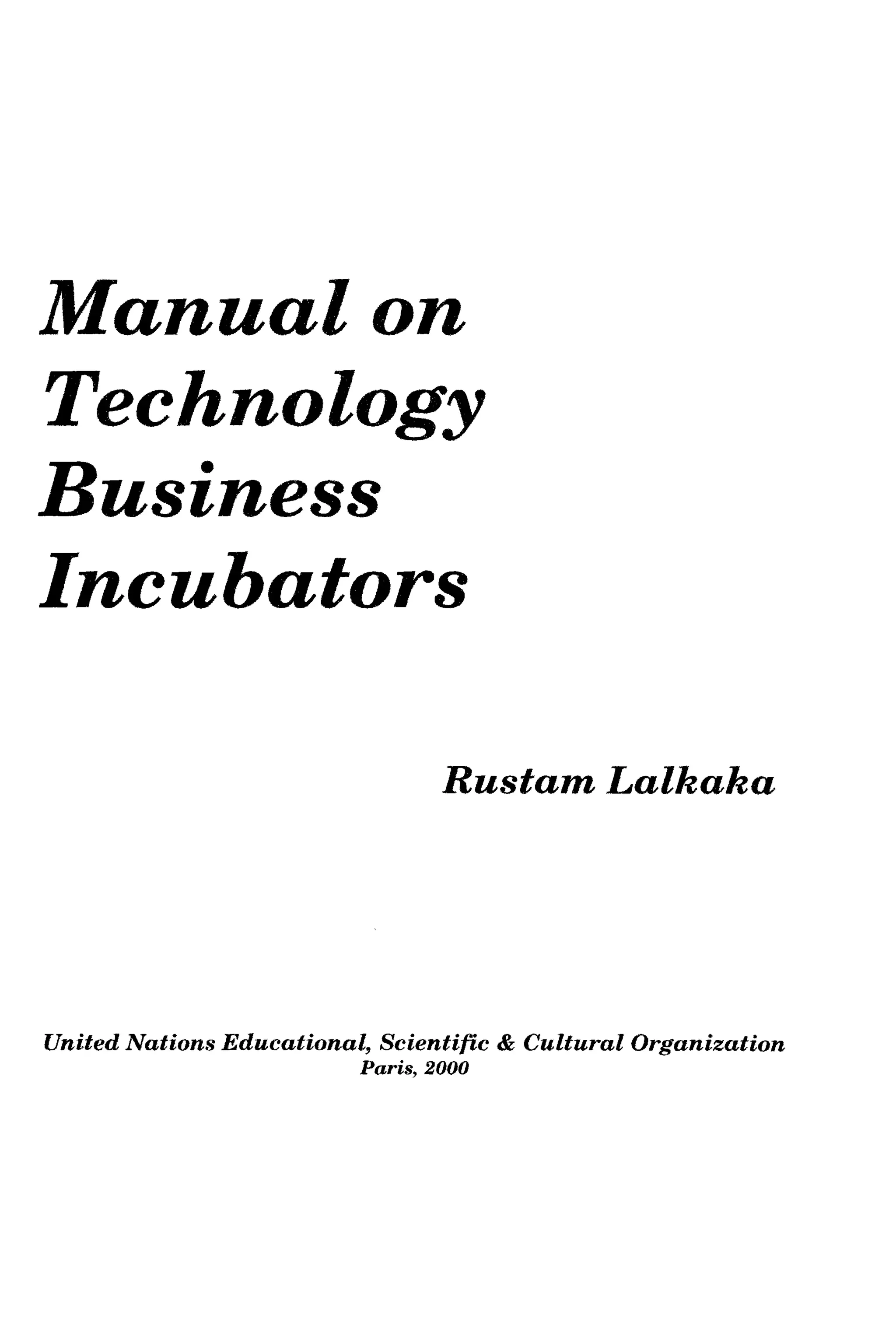 Technology Business Incubator Manual by Lalkaka 2000 | PDF