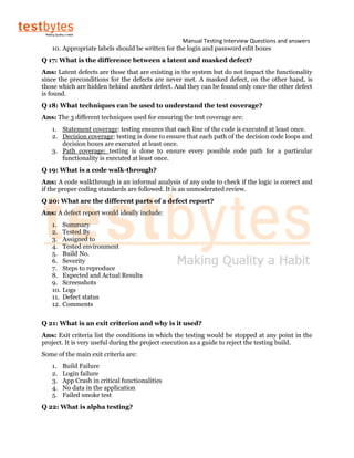 Manual testing interview questions and answers | PDF