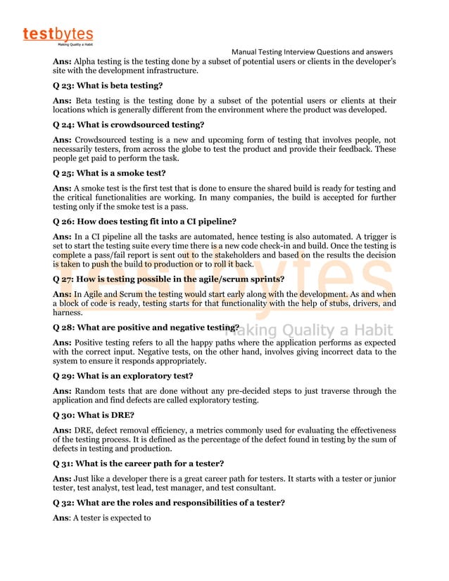 Manual testing interview questions and answers | PDF | Computing ...