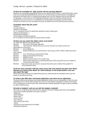 Manual testing real time questions by subbu | PDF