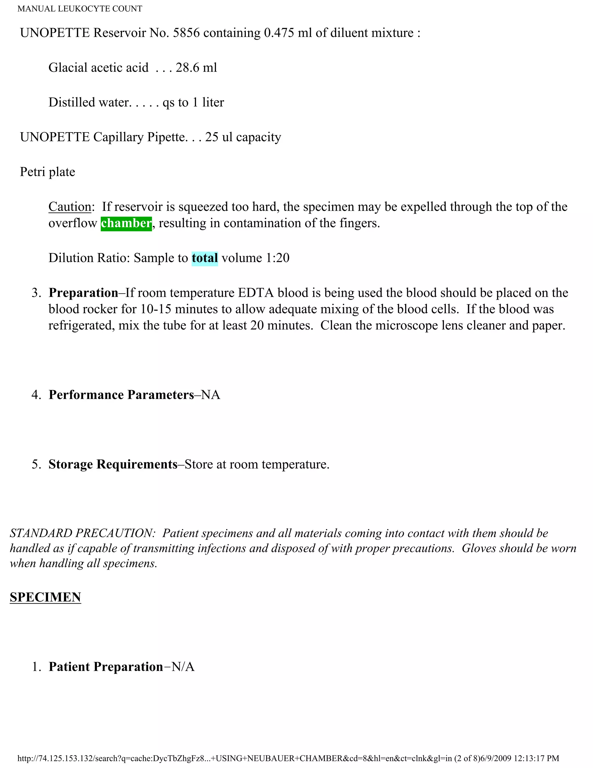 Manual Total Leucocyte Count Sop | PDF