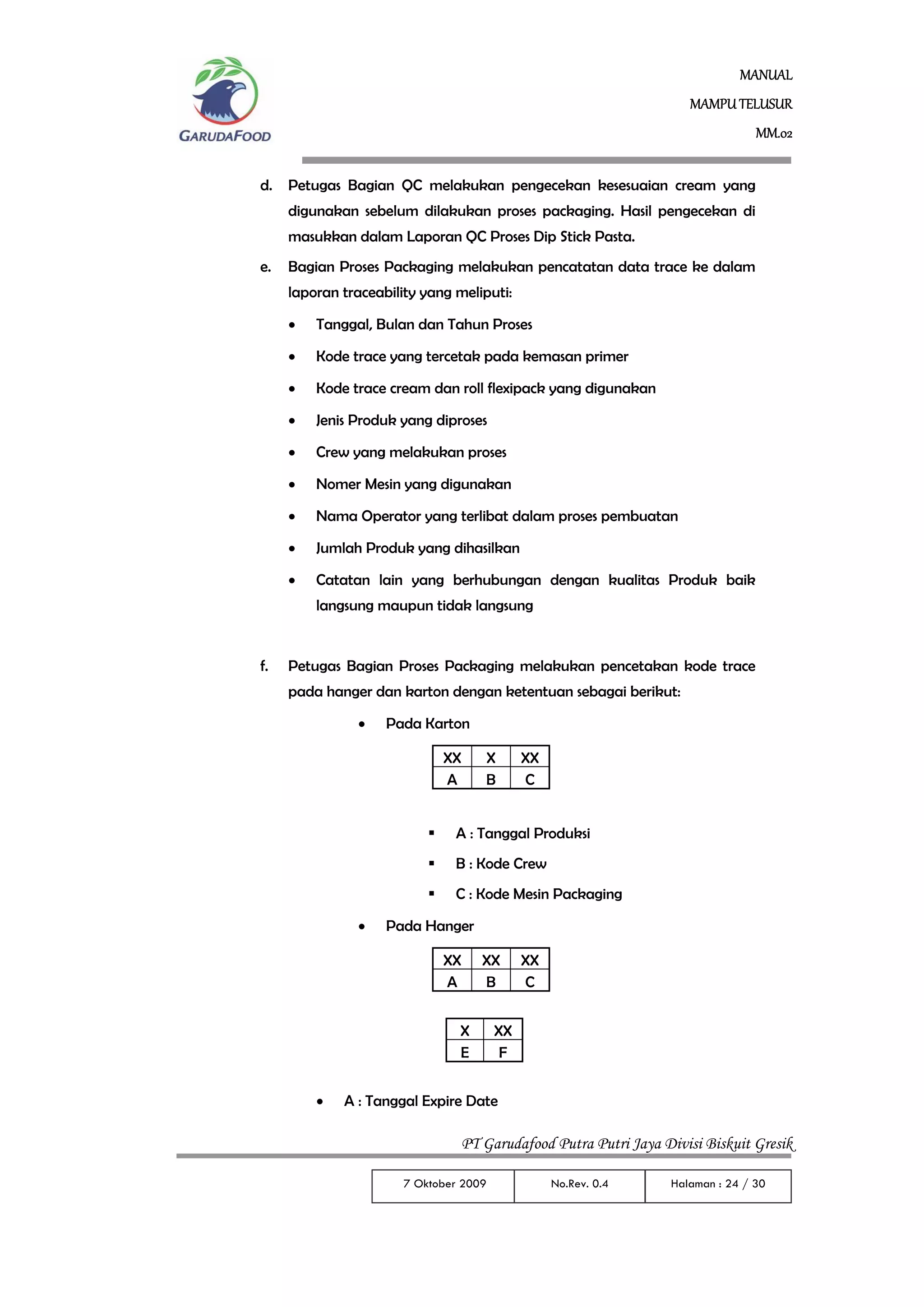 Manual traceability mampu telusur iso 9001 & iso 22000 | PDF