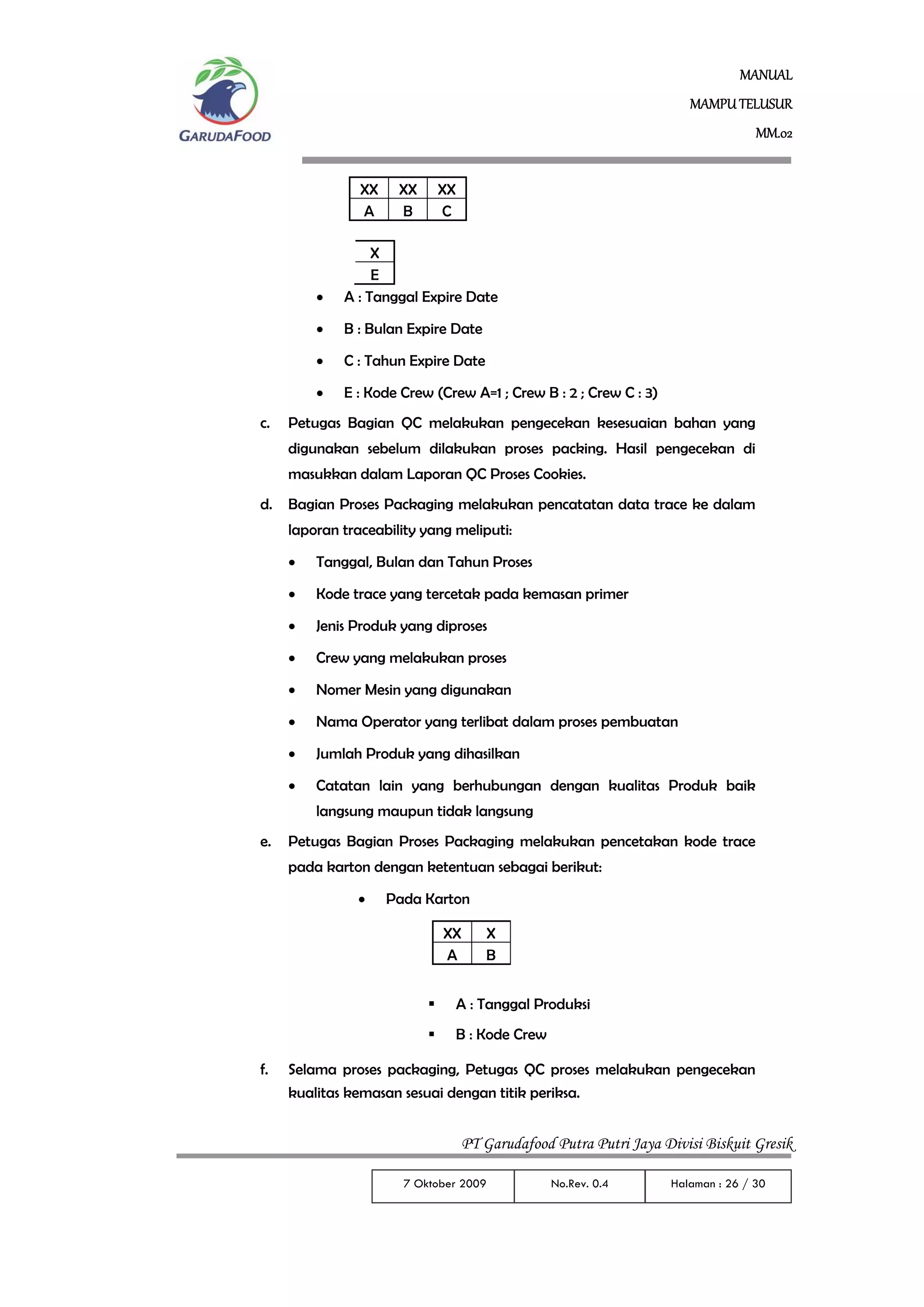 Manual traceability mampu telusur iso 9001 & iso 22000 | PDF