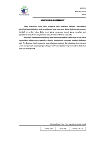 Manual traceability mampu telusur iso 9001 & iso 22000 | PDF