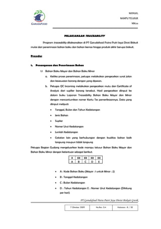 Manual traceability mampu telusur iso 9001 & iso 22000 | PDF