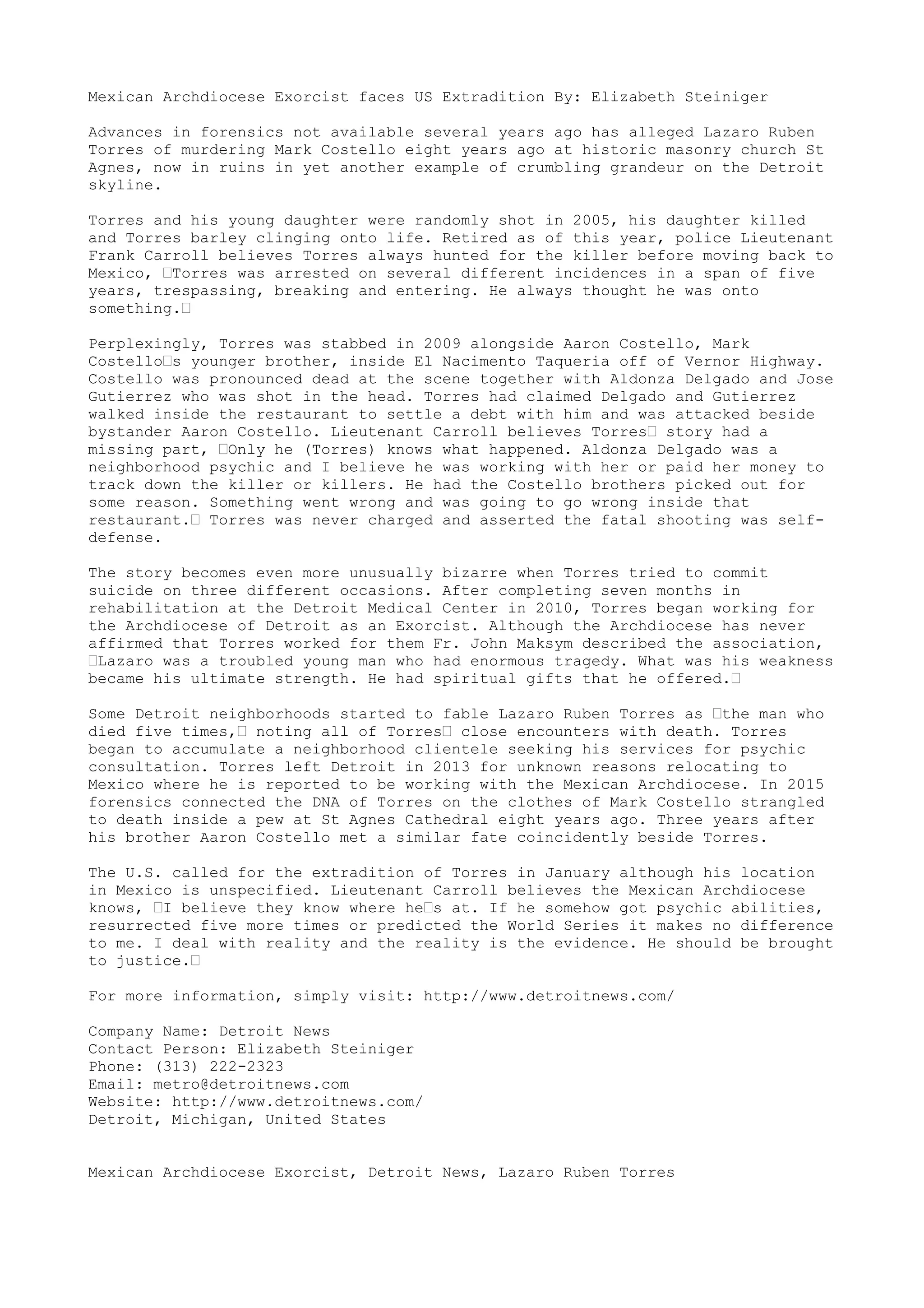 Mexican Archdiocese Exorcist faces US Extradition By: Elizabeth ...