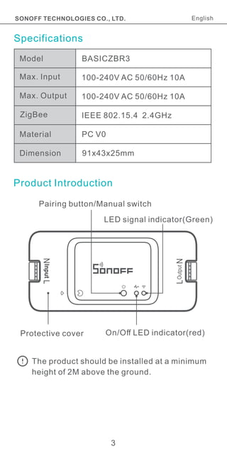 Manual Switch Module 10A ZIGBEE 3.0 - SONOFF | PDF
