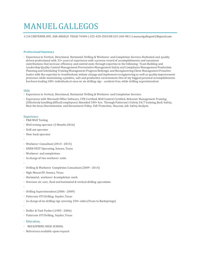 Manuel Gallegos resume | DOCX
