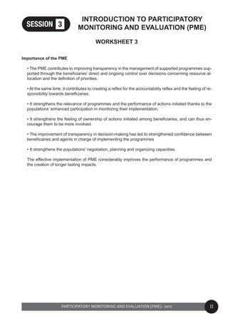 Introduction to Participatory Monitoring-Evaluation | PDF