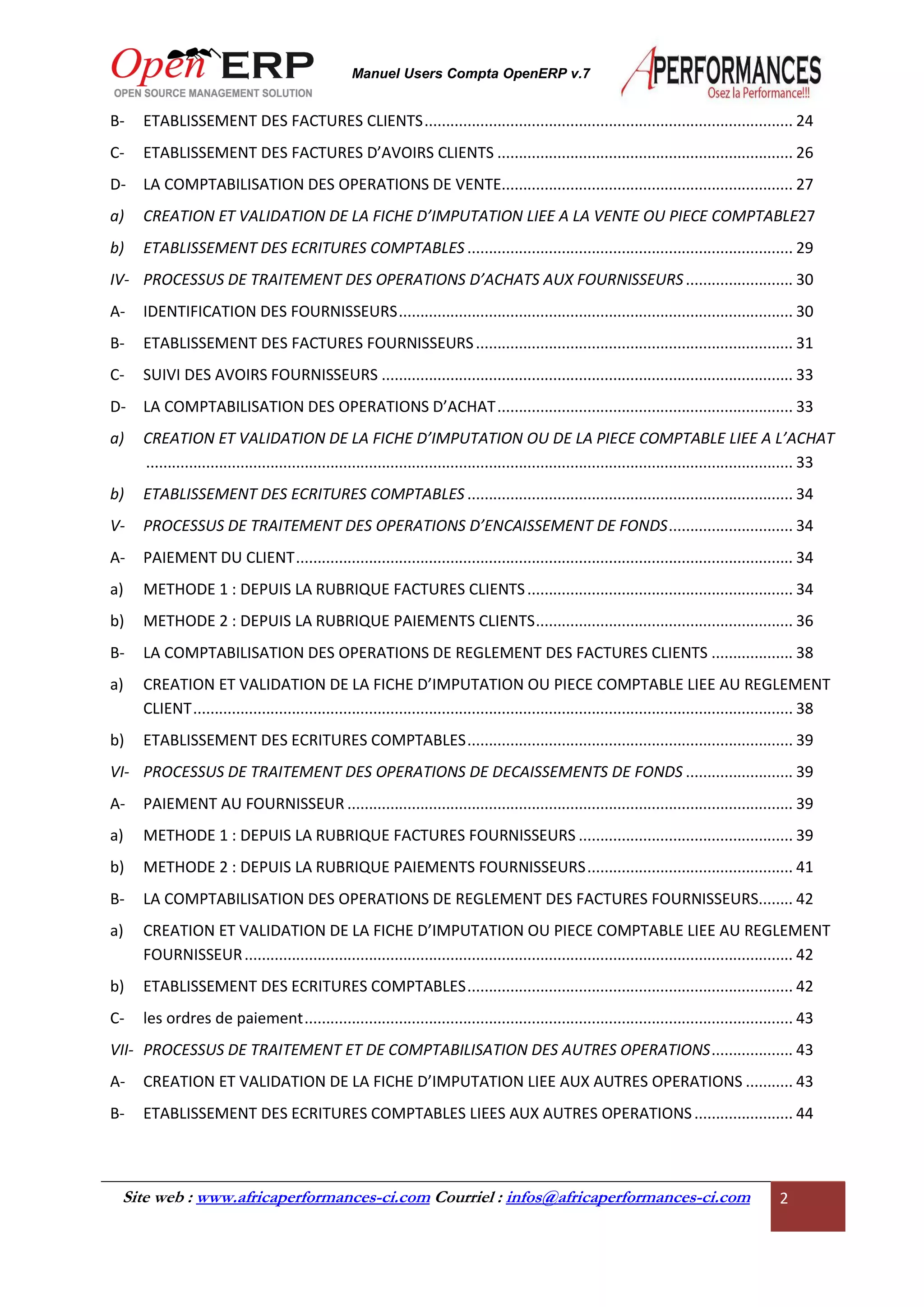 OpenERP V7 Manuel User Sommaire | PDF