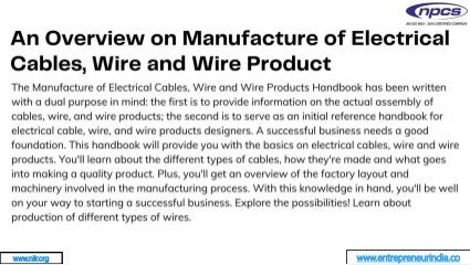 Manufacture of Electrical Cables, Wire and Wire Products Handbook | PPT