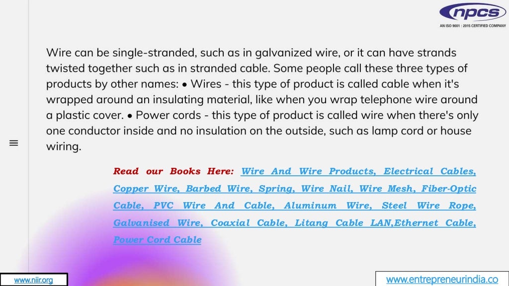 Manufacture of Electrical Cables, Wire and Wire Products Handbook | PPTX