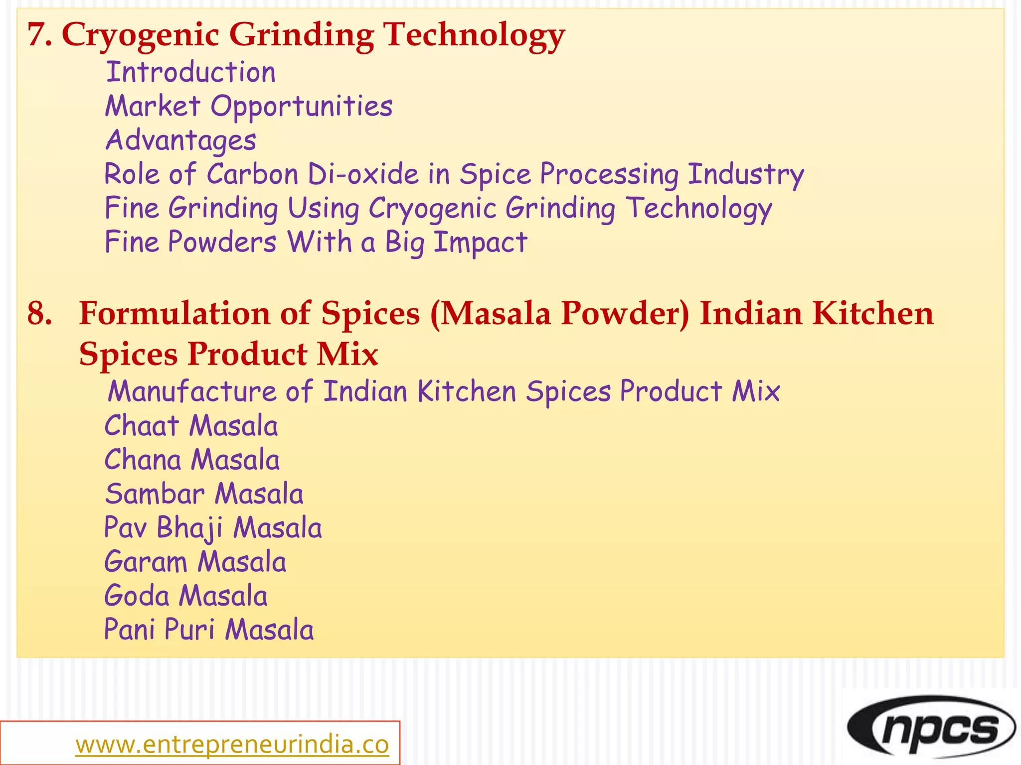 Manufacture of Indian Kitchen Spices (Masala Powder) with Formulations ...