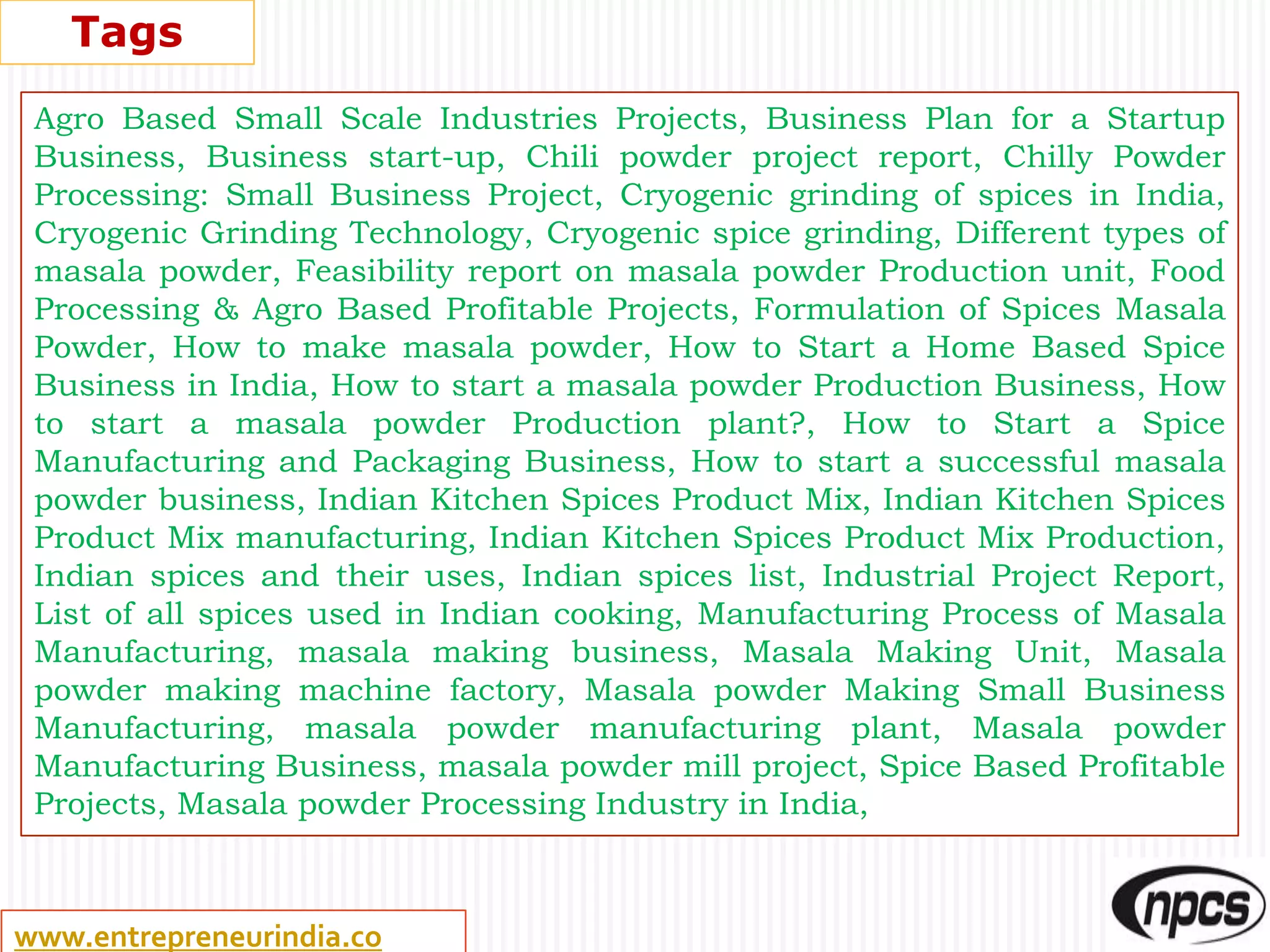 Manufacture of Indian Kitchen Spices (Masala Powder) with Formulations ...