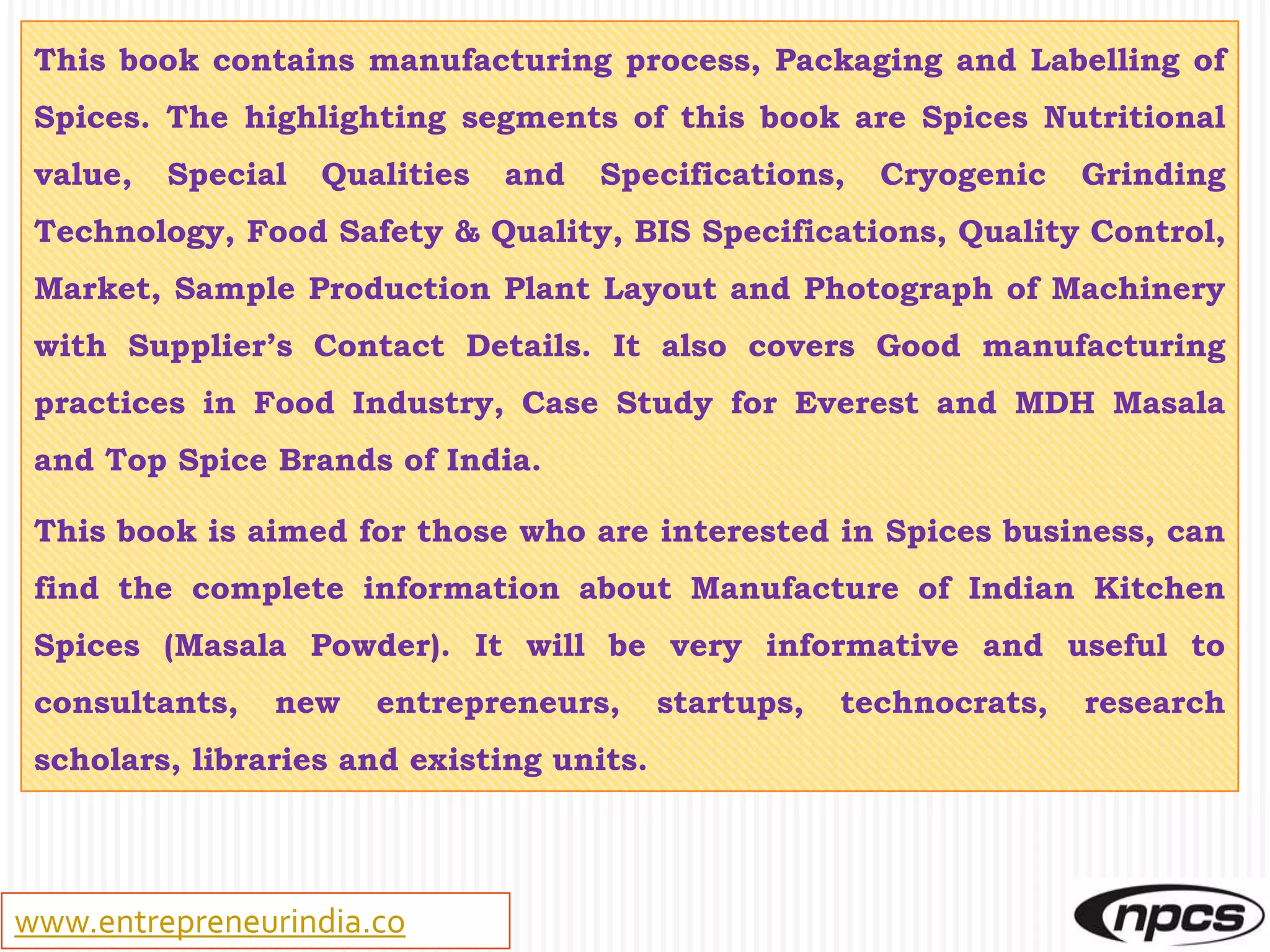 Manufacture of Indian Kitchen Spices (Masala Powder) with Formulations ...