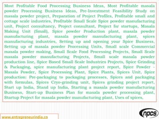 Manufacture of Indian Kitchen Spices (Masala Powder) with Formulations ...
