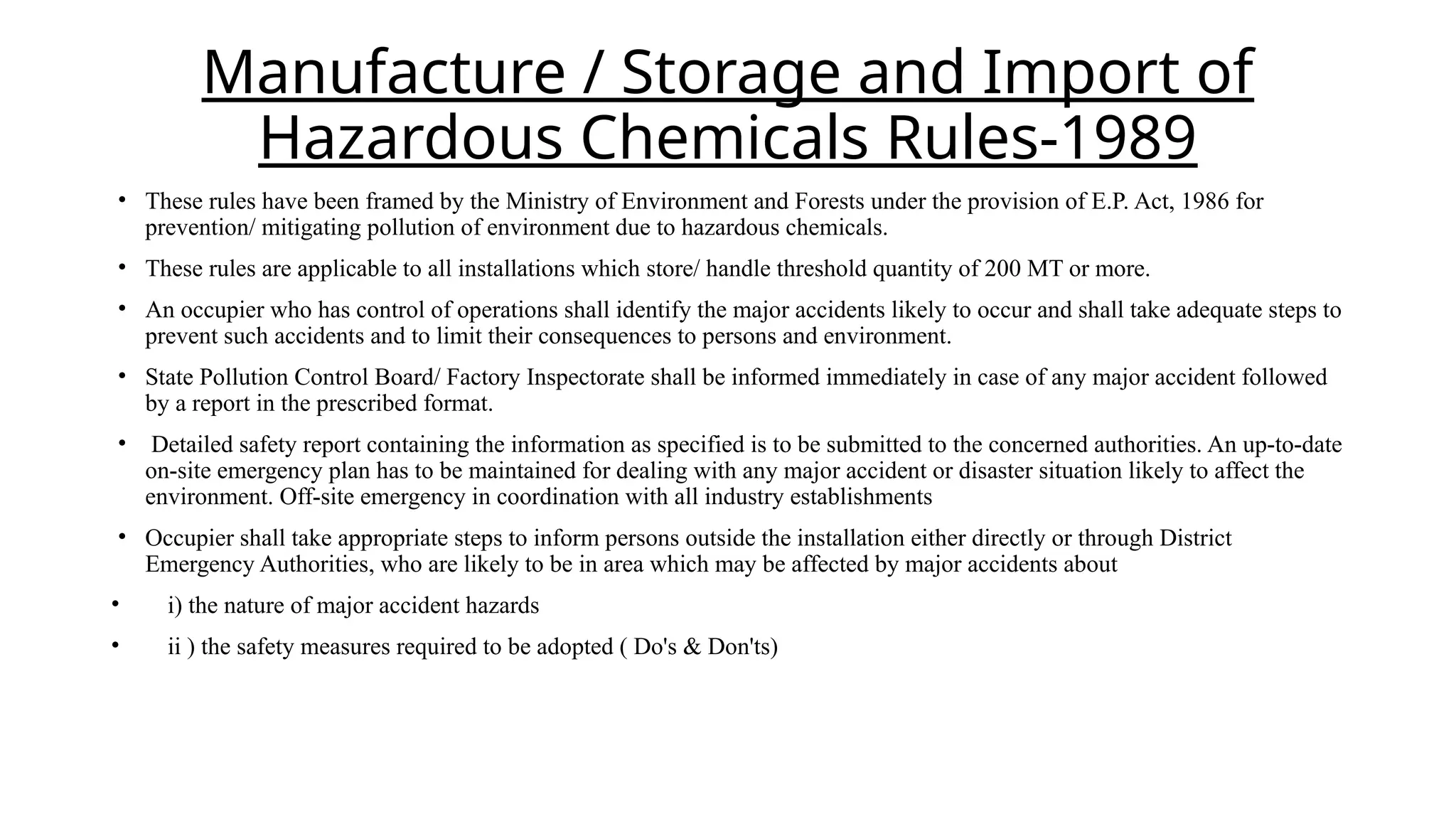 Manufacture Storage and Import of Hazardous Chemicals Rules1989.pptx