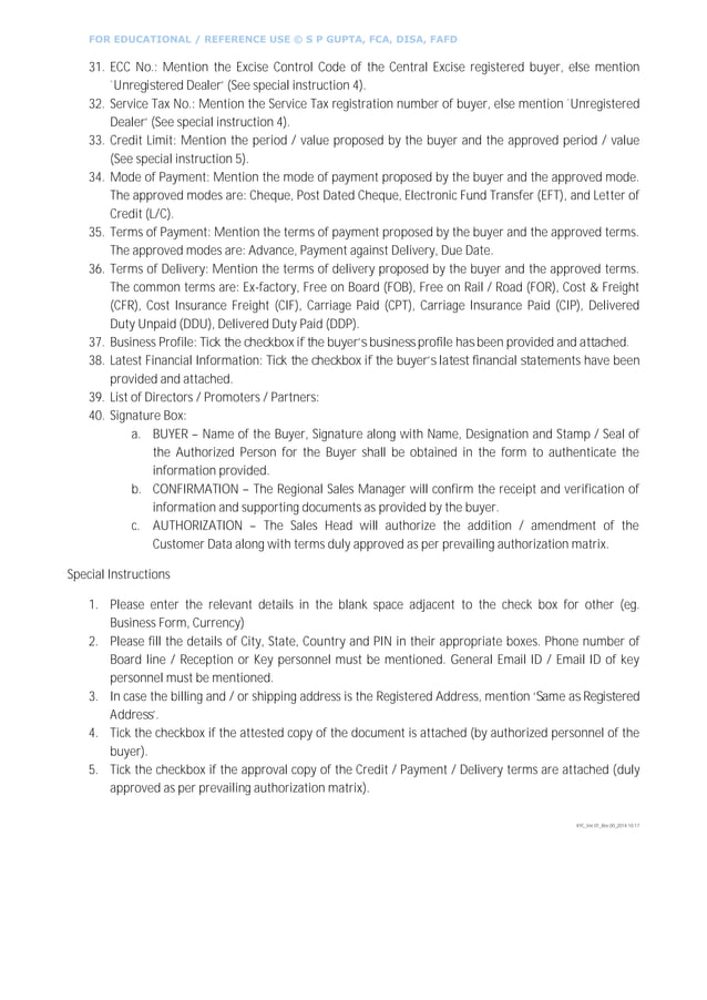 Manufacturing - Customer KYC - ERP Master Data Form - Ver1.0 | PDF