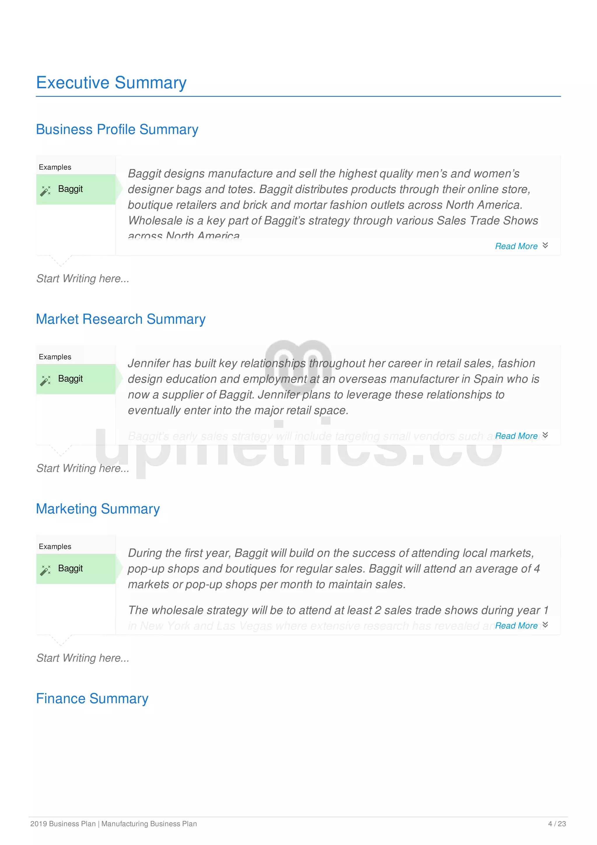 Manufacturing business plan example | PDF
