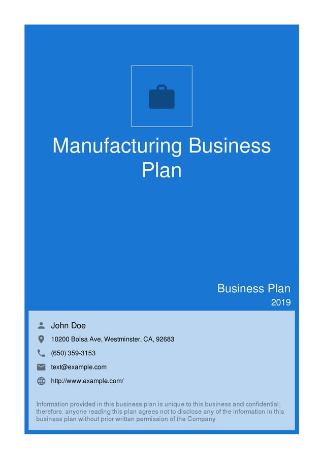 Manufacturing business plan example | PDF