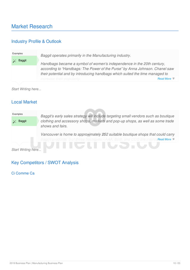 Manufacturing business plan example | PDF