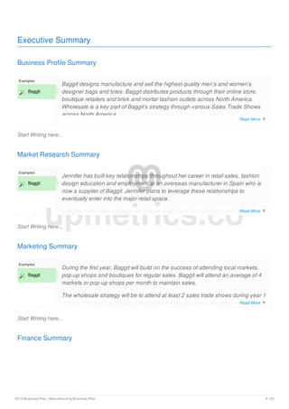 Manufacturing business plan example | PDF