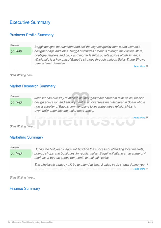 Manufacturing business plan example | PDF