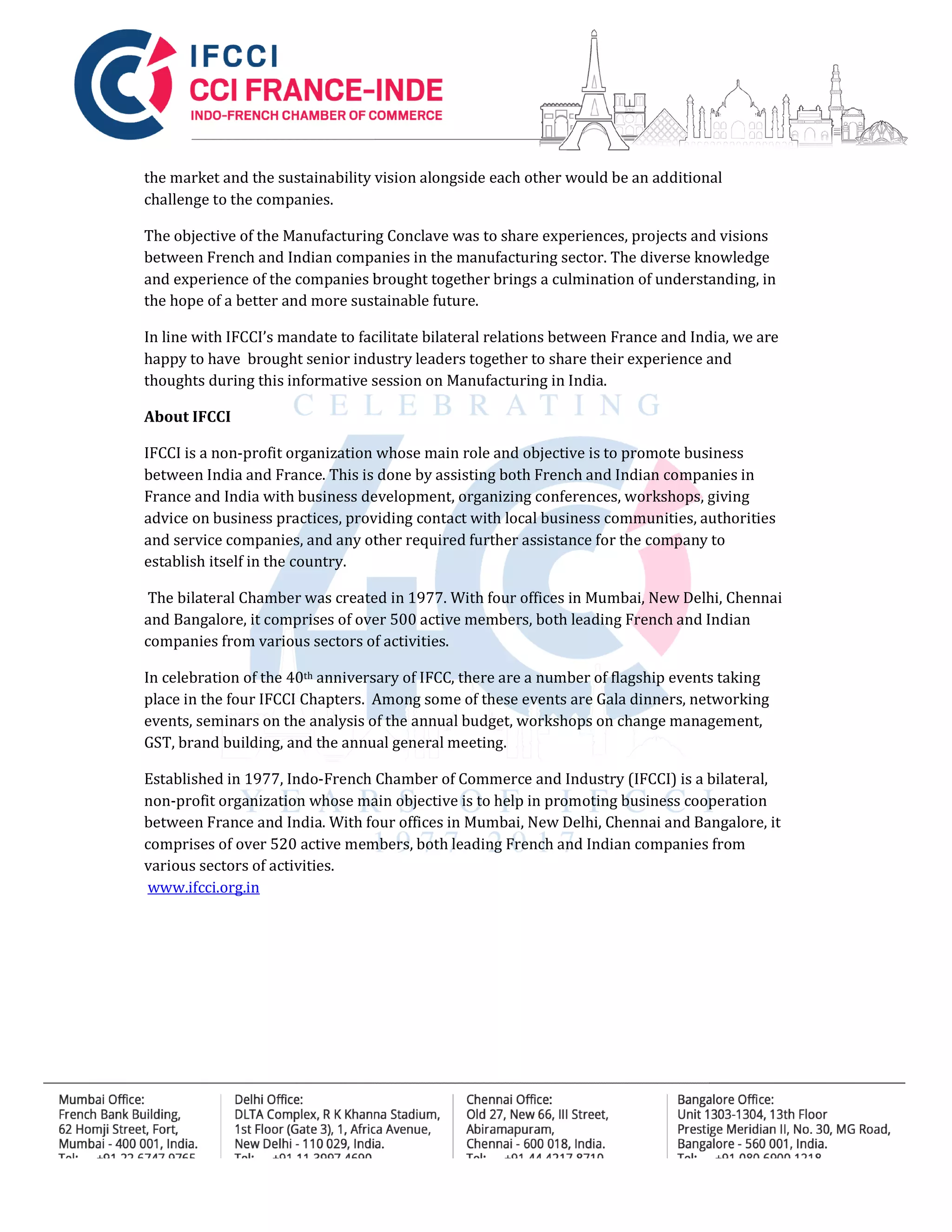 Indo-French Manufacturing Conclave press release | PDF