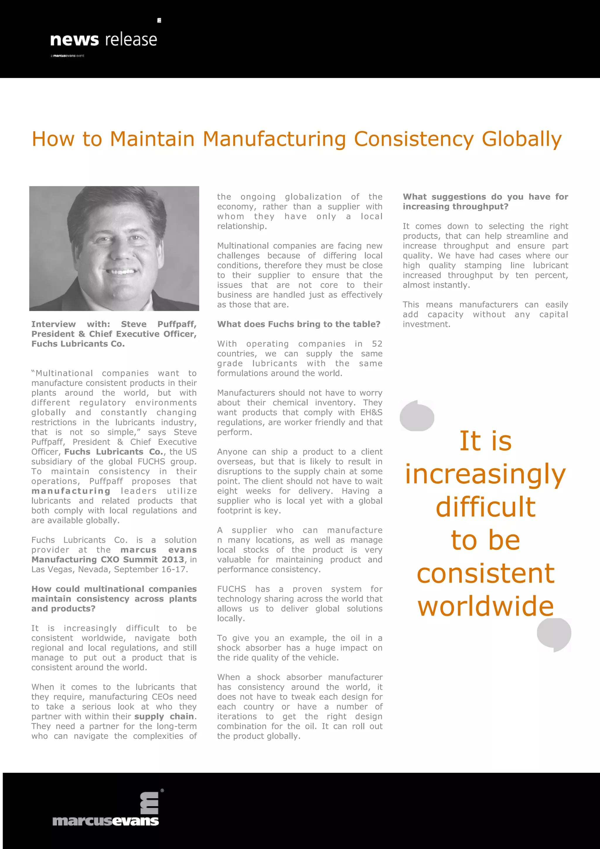 How to Maintain Manufacturing Consistency Globally - Steve Puffpaff ...